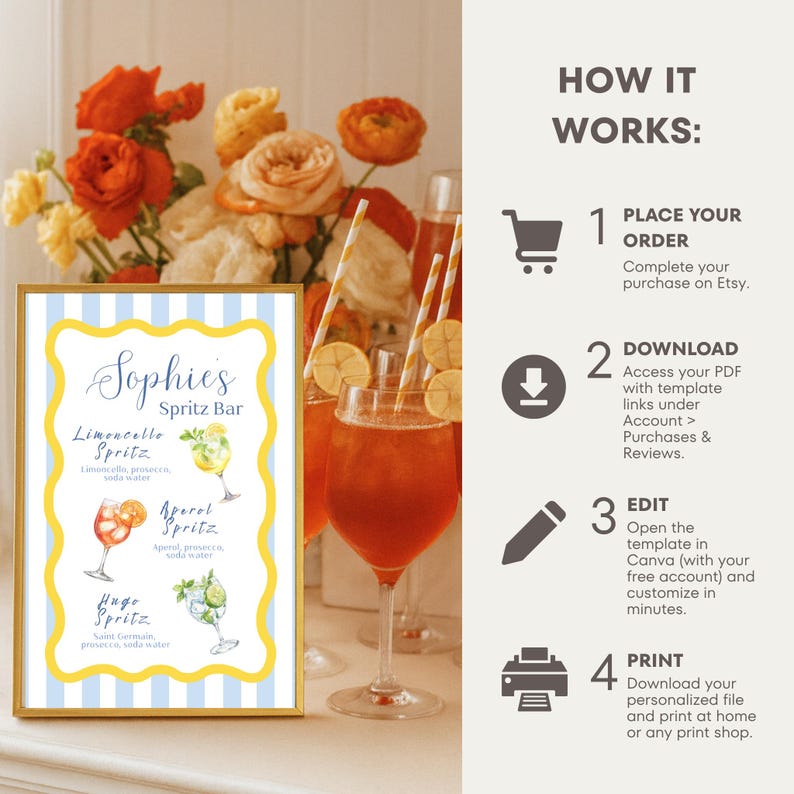 Spritz Bar Menu Template Editable Canva Cocktail Menu Sign Aperol ...