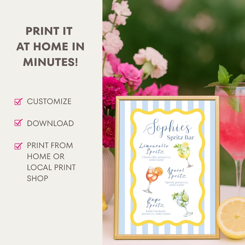 Spritz Bar Menu Template Editable Canva Cocktail Menu Sign Aperol ...