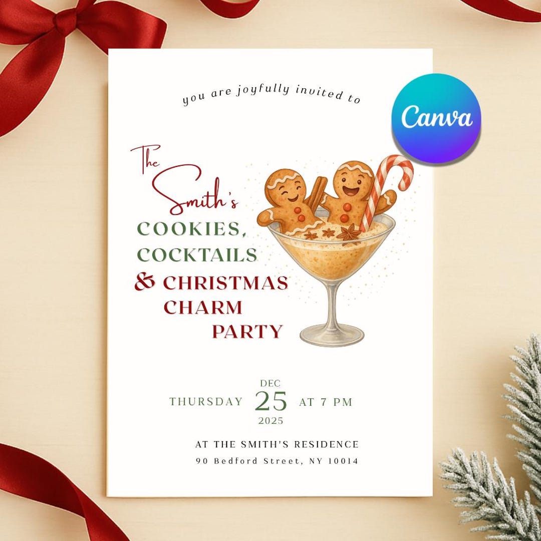 Gingerbread Christmas Invitation Canva Templates Editable Holiday ...
