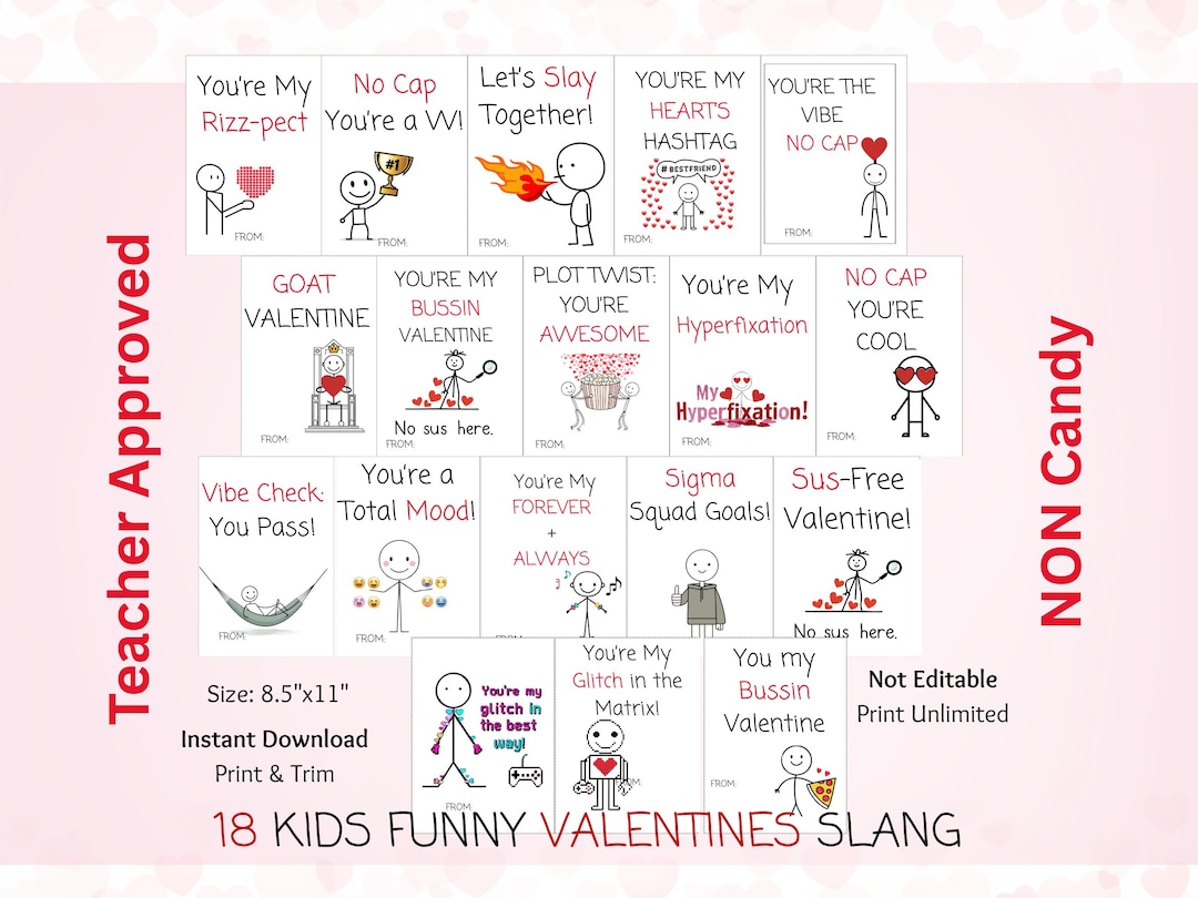 Funny Gen Z Valentine Cards for Kids | Printable Classroom Valentines ...