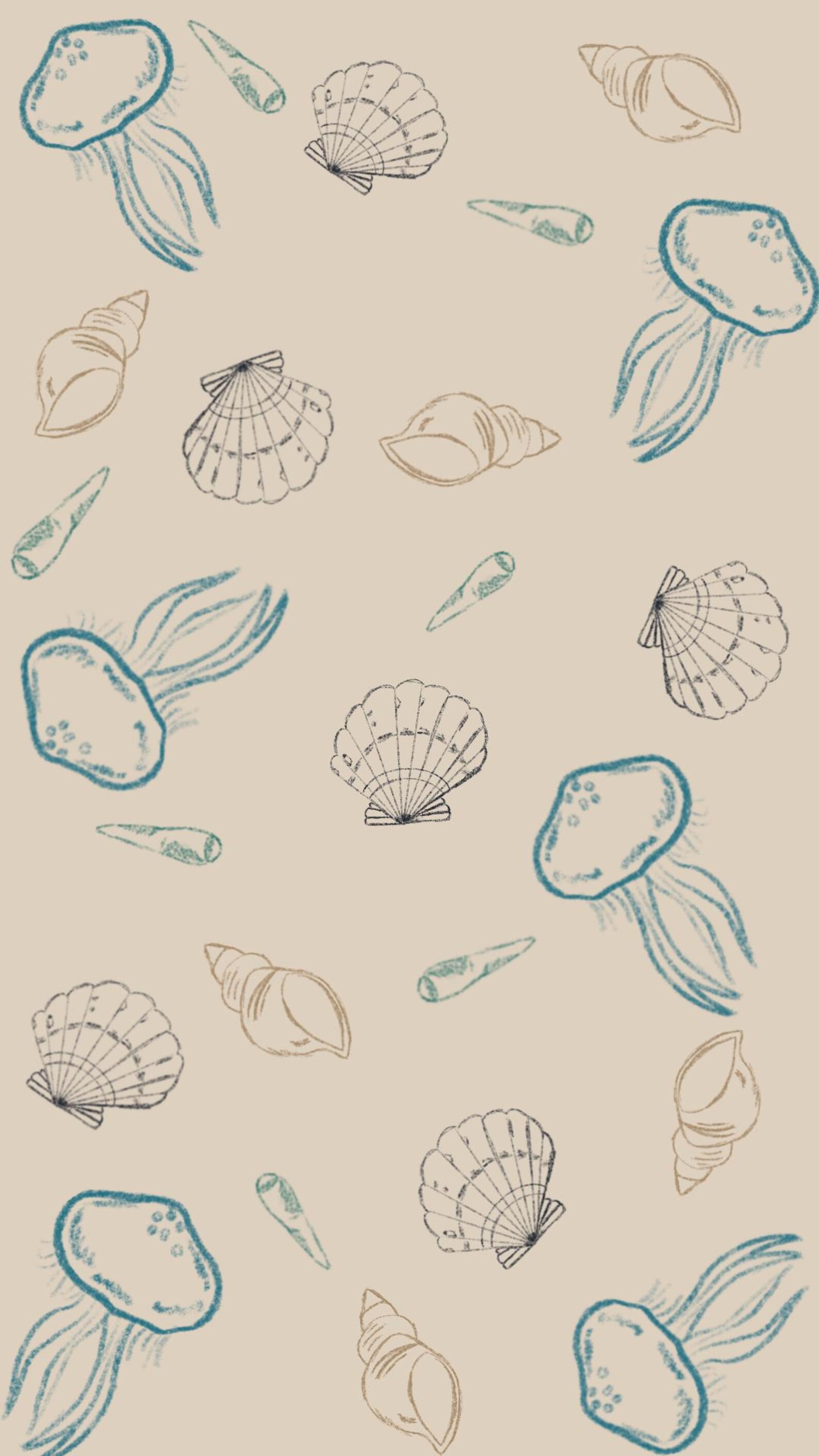 Digital Wallpapers - Sea Shells & Jellyfishes - Etsy