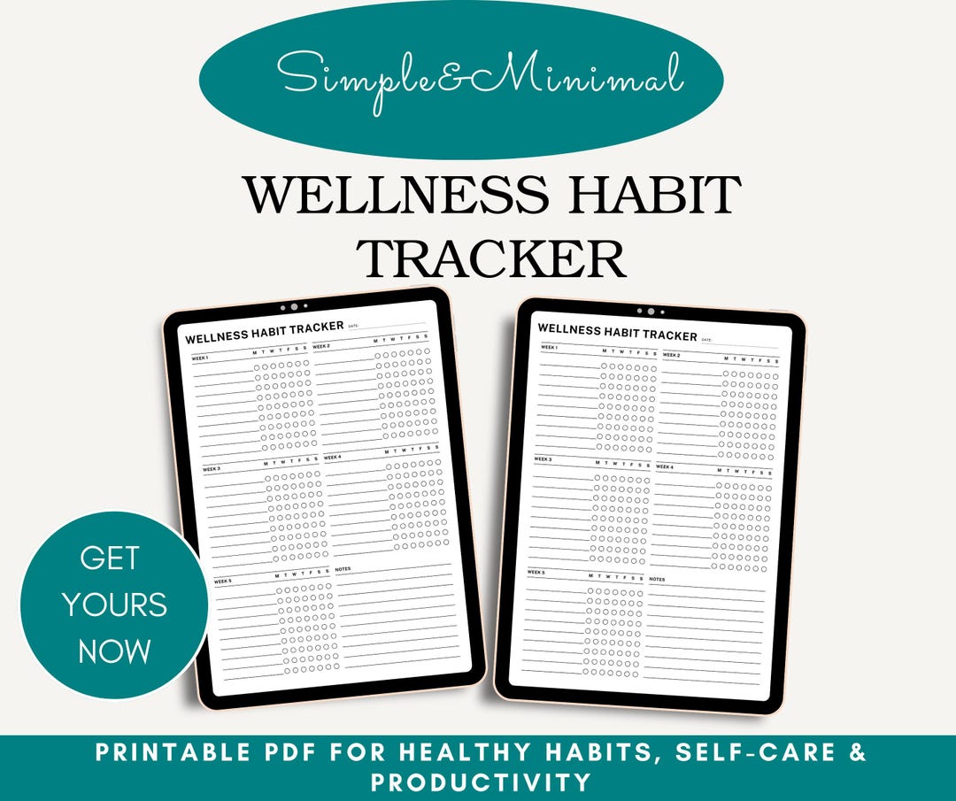 Wellness Habit Tracker, Printable PDF for Healthy Habits, Self-care ...