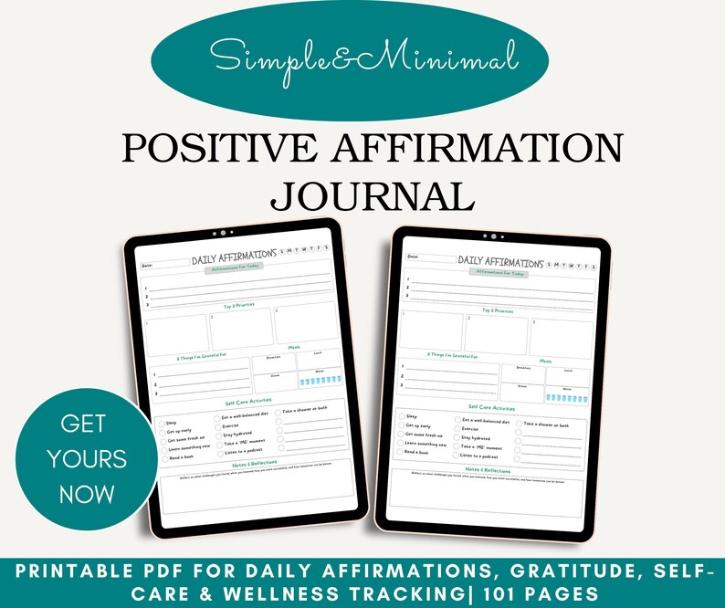 Positive Affirmation Journal, Printable PDF for Daily Affirmations ...