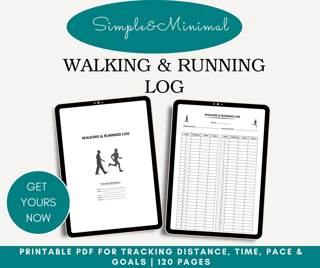 Walking and Running Log, Printable PDF for Tracking Distance, Time ...