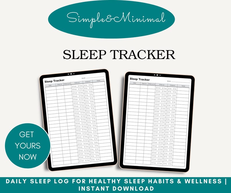 Sleep Tracker Printable PDF, Track Sleep Patterns, Dreams & Rest ...