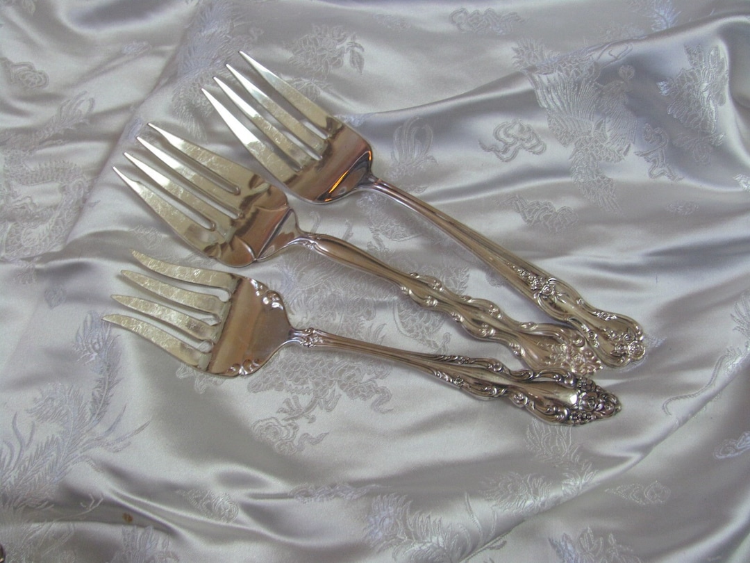 Lot of 3 Fancy Silver Plate Large Serving Cold Meat Dessert Forks ...