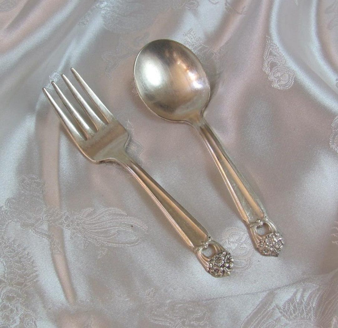 Baby Silverware Set - Silver Plate Small Baby Fork Spoon - Danish ...