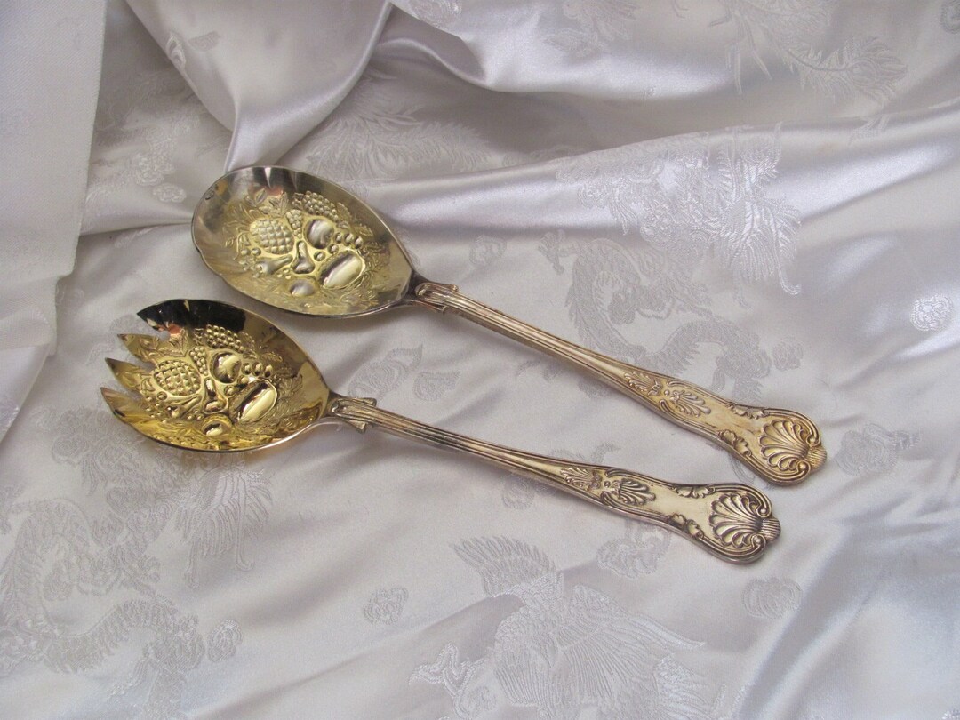 Kings Pattern // Silver Plate Large Serving Spoons Set of 2 Embossed ...