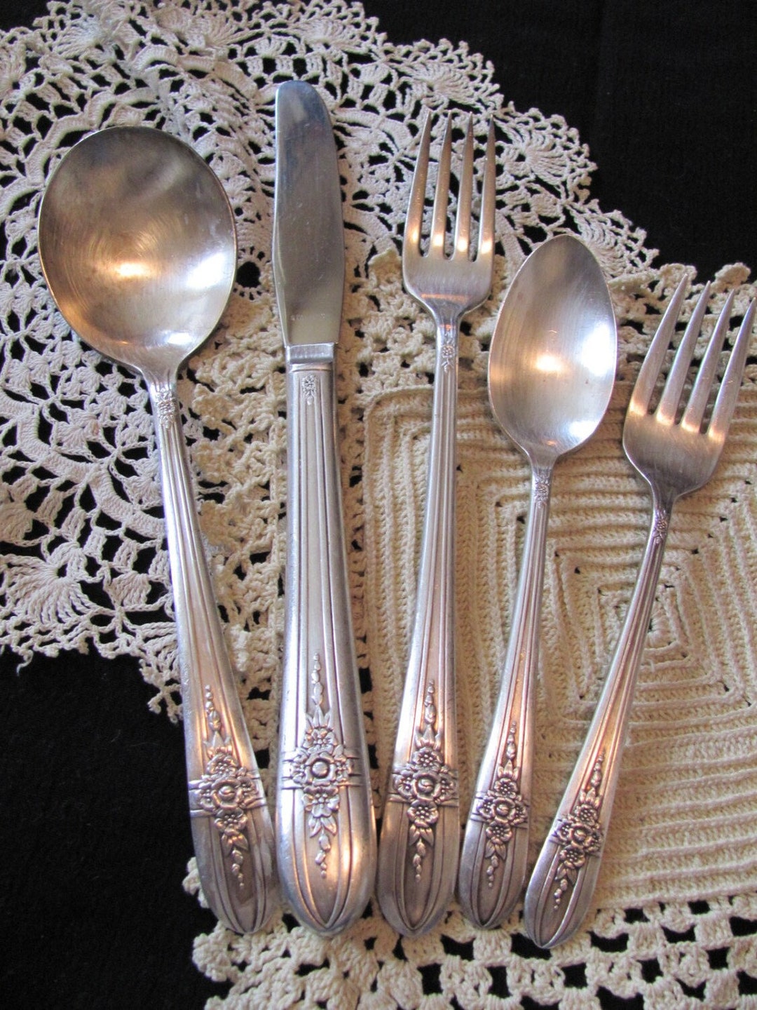 Silverware Setting Luncheon Set Silver Plate Soup Spoon, Salad Fork ...
