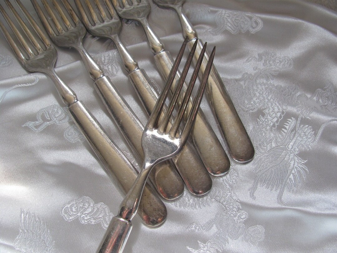 6 Antique Silver Plate Dinner Forks - 1847 Rogers - Heavy Solid Handles ...