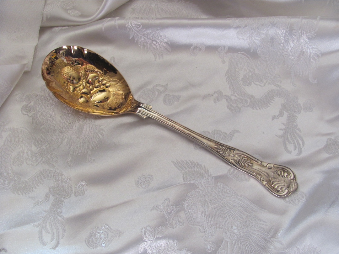Kings Pattern Silver Plate Large Serving Spoon - Embossed Fruit Bowl No ...
