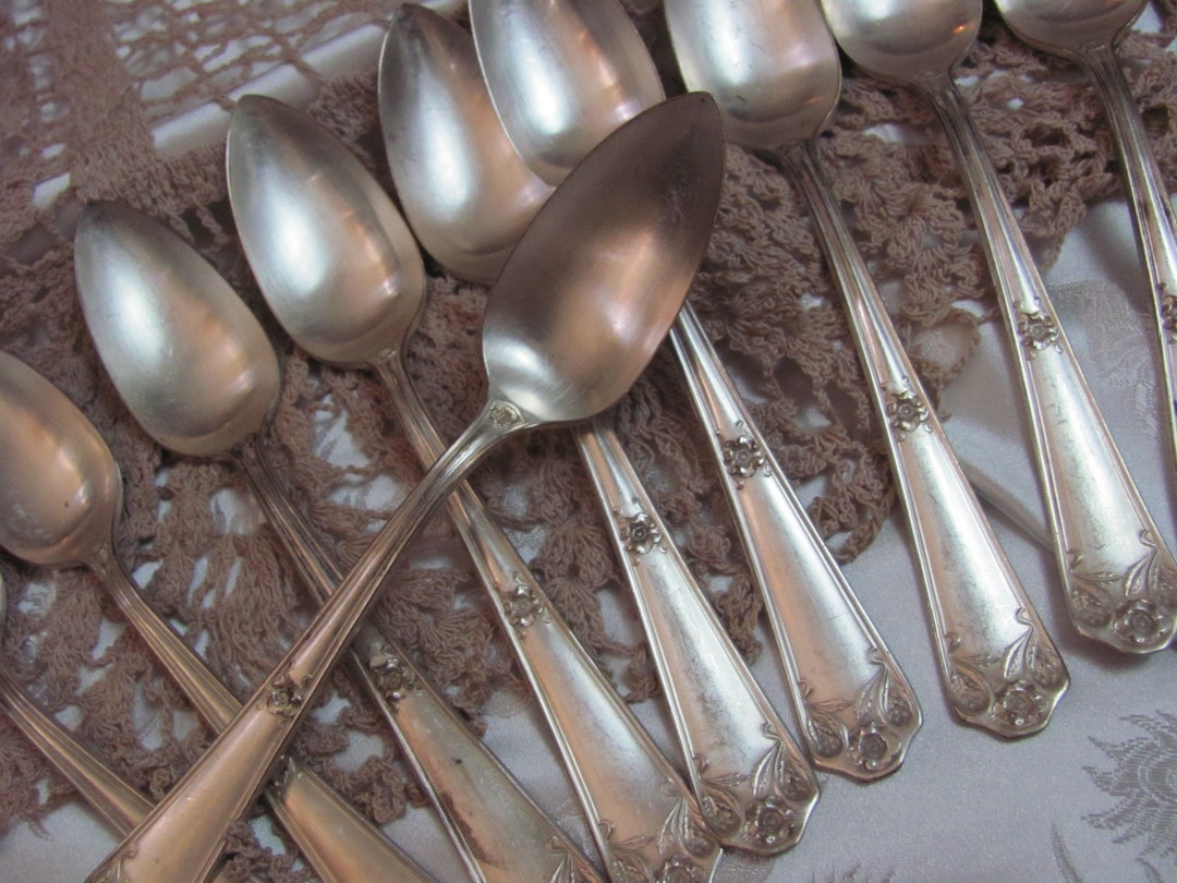 Lois Pattern 1910 // Silver Plate Fruit Spoon Set of 10 - Pointy Bowl ...