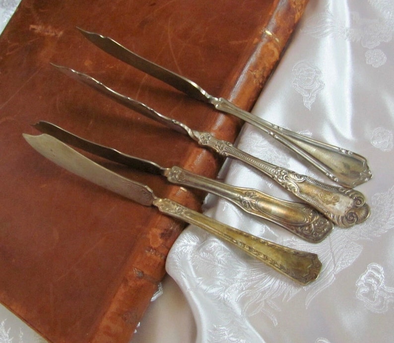 4 Antique Silver Plate Twisted Master Butter Knives Ornate Fancy Rare ...
