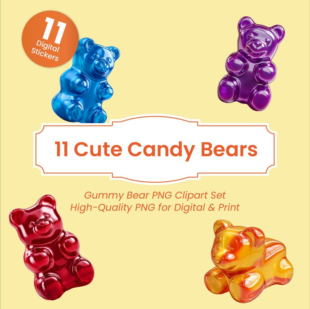 Gummy Bear PNG Clipart Set – 11 Cute Candy Bears – Kawaii Digital ...
