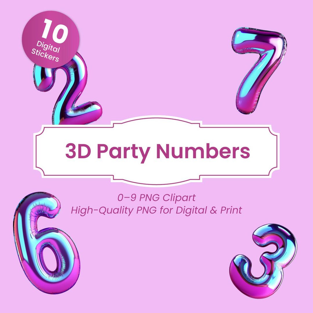 3D Balloon Numbers PNG | Foil Number Clipart 0-9 | High-quality Digital ...
