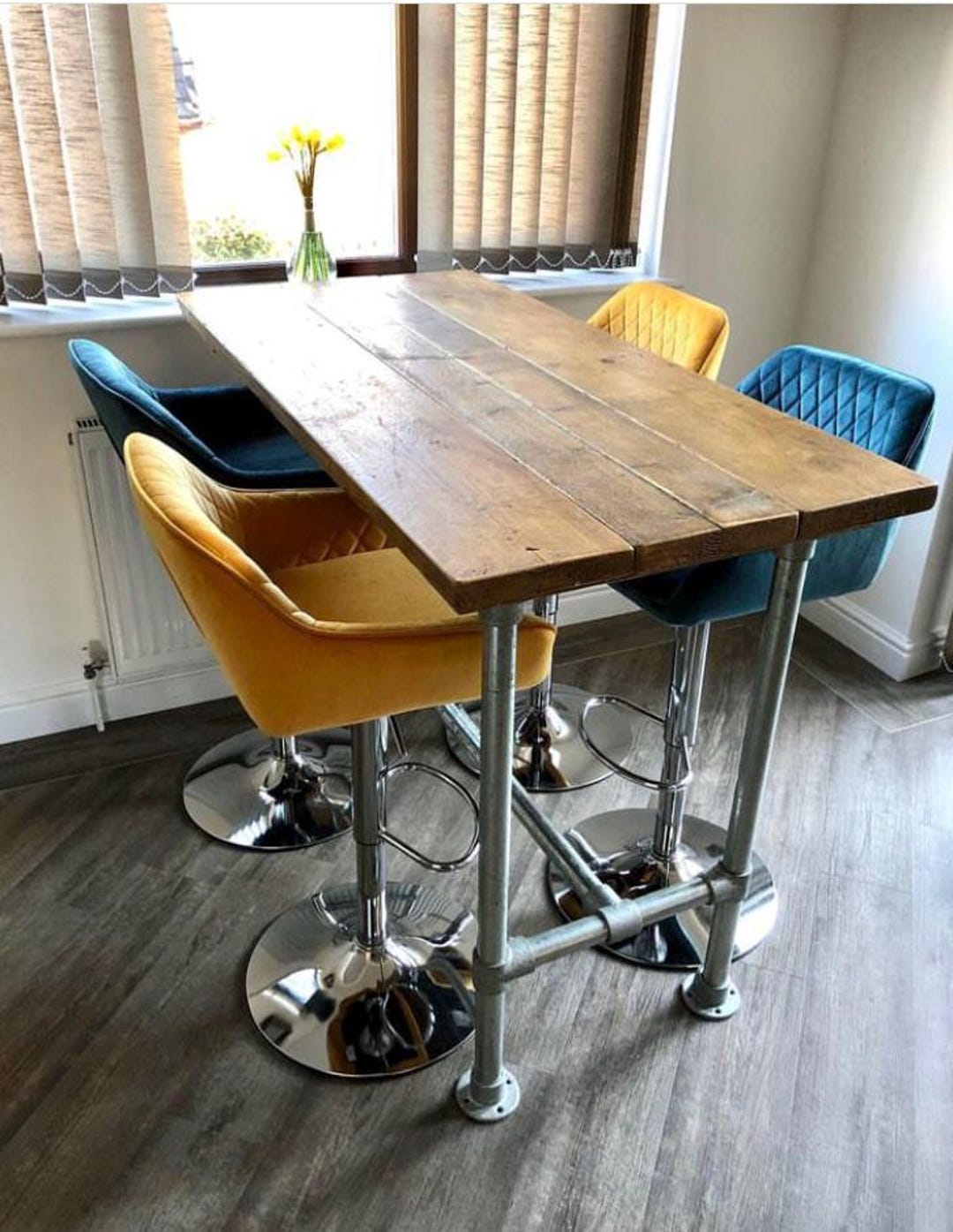 Rustic Timber Breakfast Bar: Industrial Galvanised Tube Legs, Solid ...
