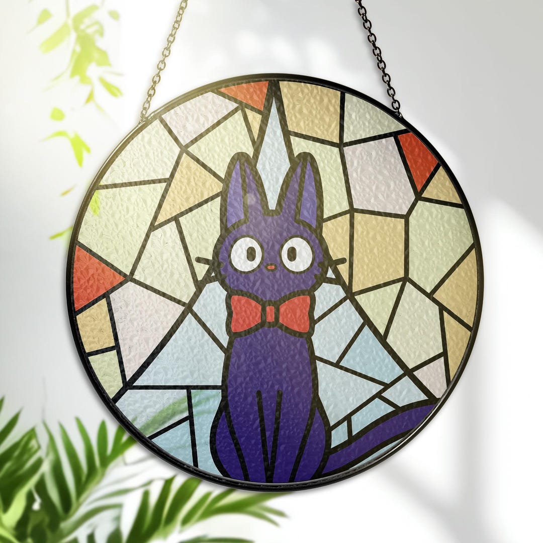 Jiji Stained Glass Suncatcher – Studio Ghibli Window Hanging – Handmade ...