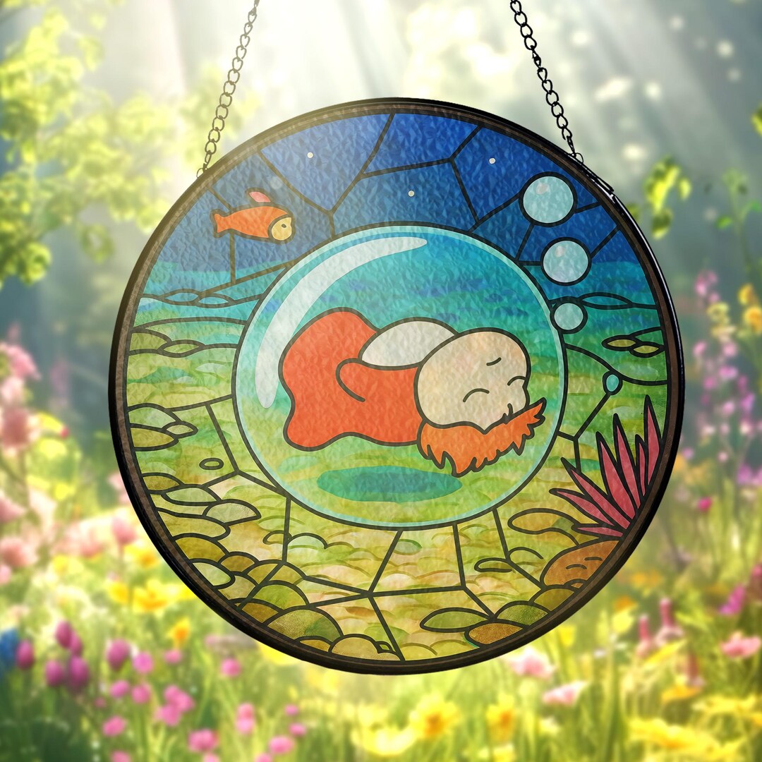 Ponyo Stained Glass – Ocean Decor – Printed Window Hanging – Suncatcher ...