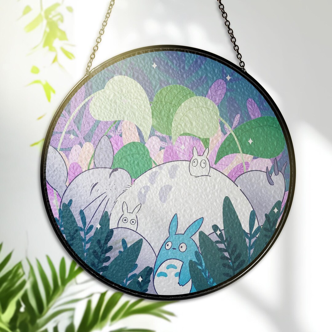 Totoro Stained Glass Suncatcher – Studio Ghibli Window Hanging – Anime ...