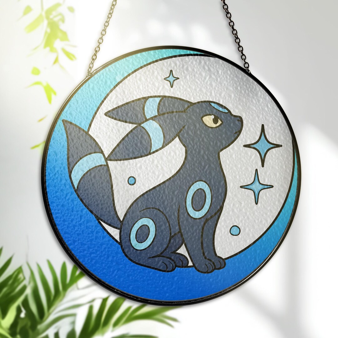 Shiny Umbreon Stained Glass Suncatcher – Moonlit Fantasy Glass Art ...