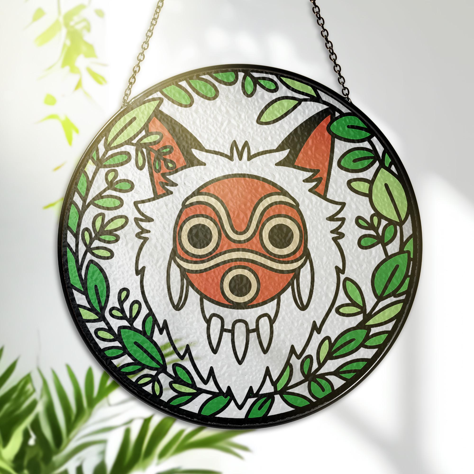 Mononoke’s Mask Stained Glass Suncatcher – Mystical Forest Spirit Glass ...