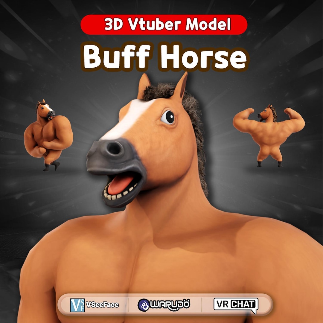Buff Horse 3D Vtuber Model | Muscular Meme Horse Avatar | VRM for ...