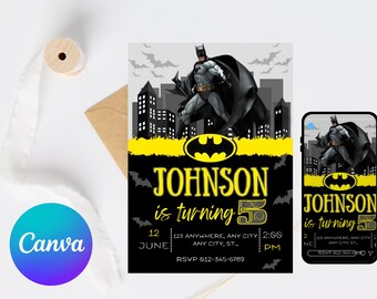 Editable Superhero Invitation, Bat Party Invite,bat Birthday Invitation ...
