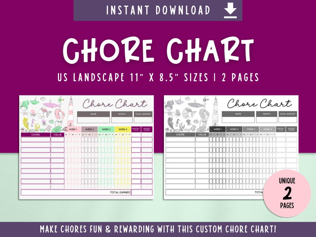 Printable Chore Chart for Kids | Weekly Allowance Tracker | Editable ...