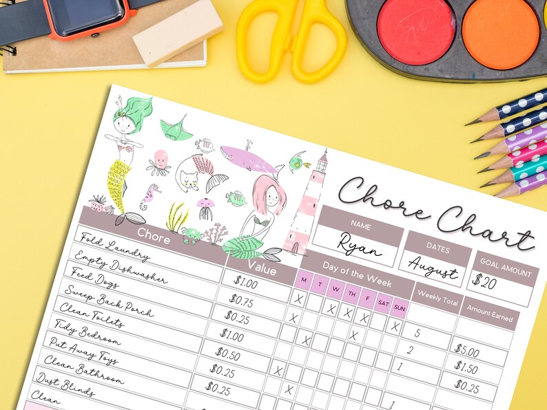 Weekly Chore Chart for Kids | Custom Allowance Tracker | Editable Goal ...