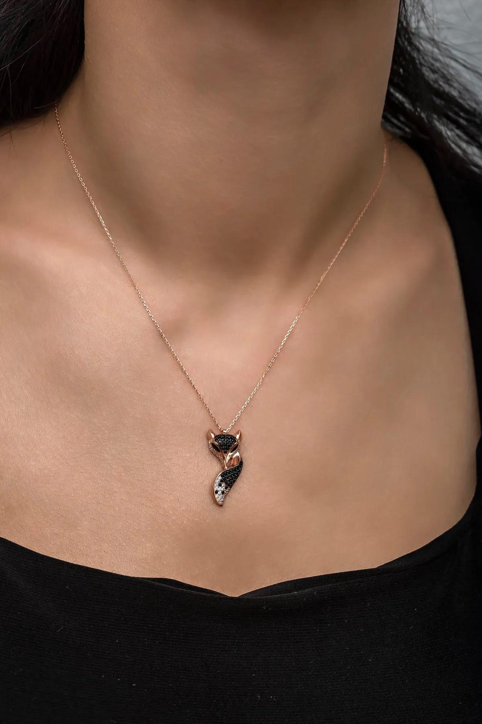 925 Sterling Silver Rose Gold Fox Necklace, Fox Charm, Fox Pendant ...