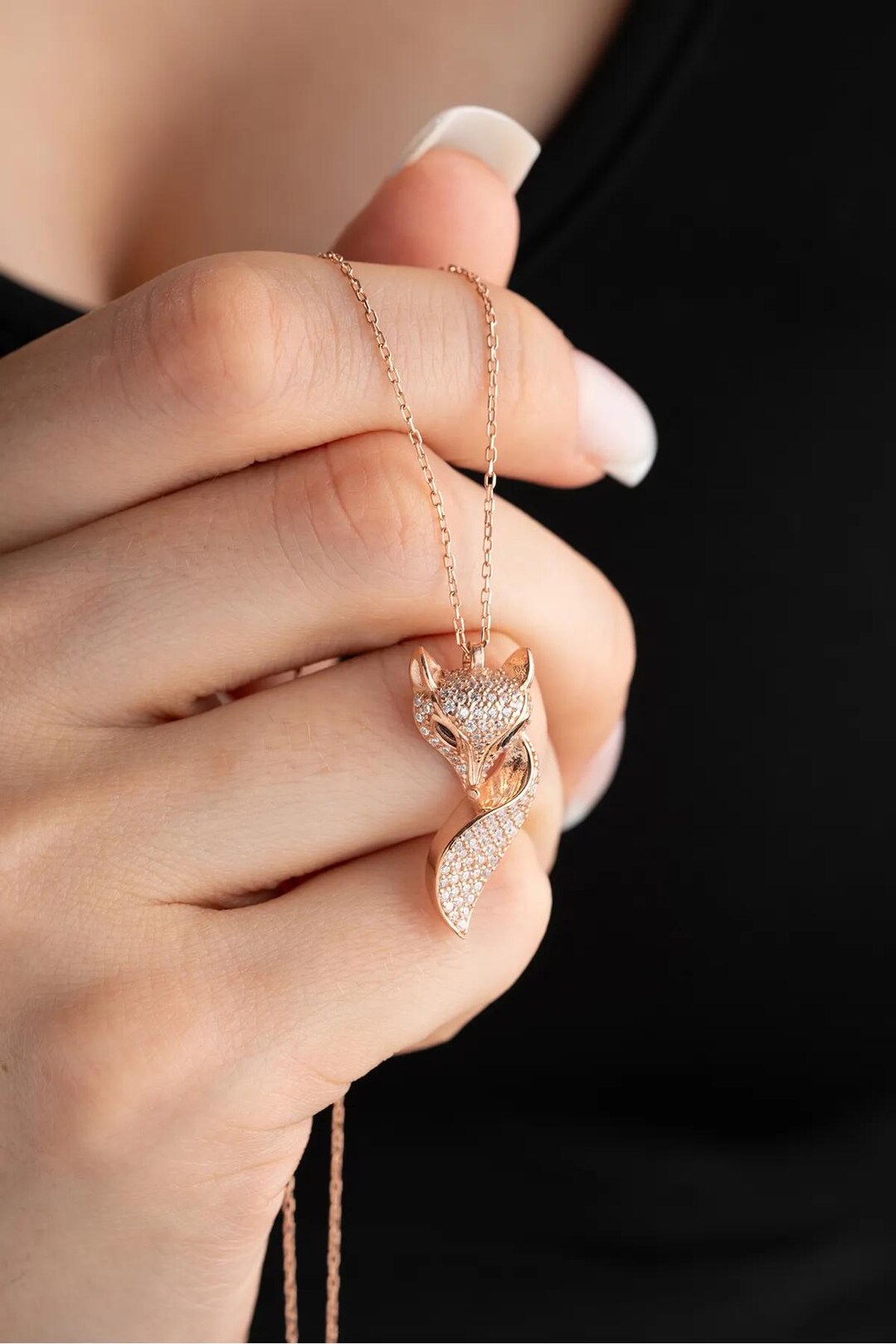 925 Sterling Silver Rose Gold Fox Necklace, Fox Charm, Fox Pendant ...