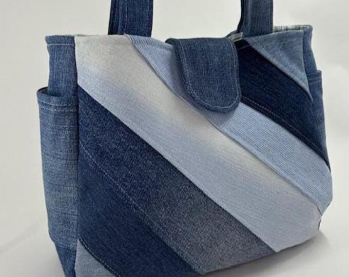 Denim Diagonal Striped Shoulder Bag Handbag - Etsy