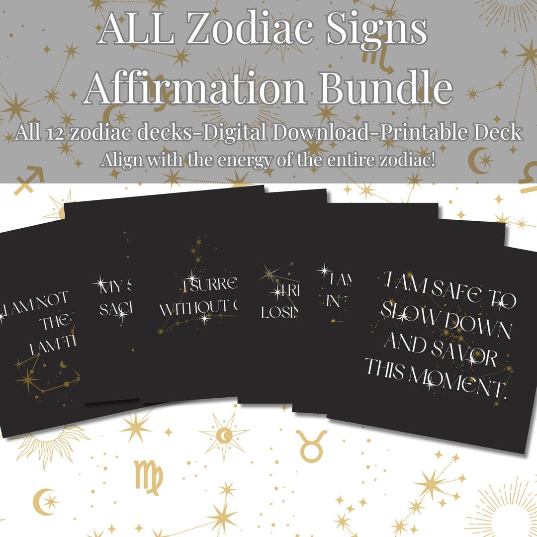 All 12 Zodiac Affirmation Decks | Astrology Oracle Cards Digital Bundle ...