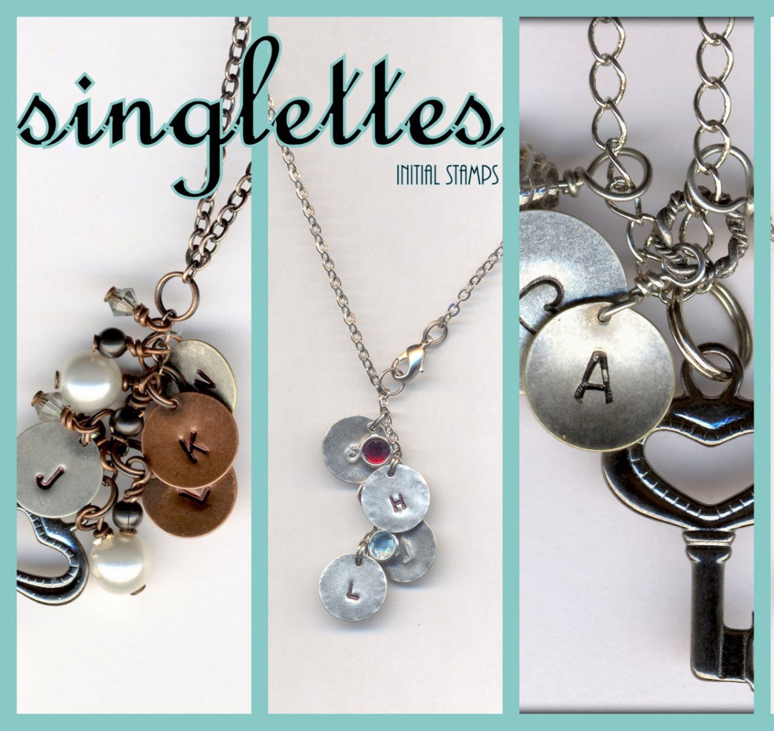 Singlette inicial sello collar con las piedras - Etsy España