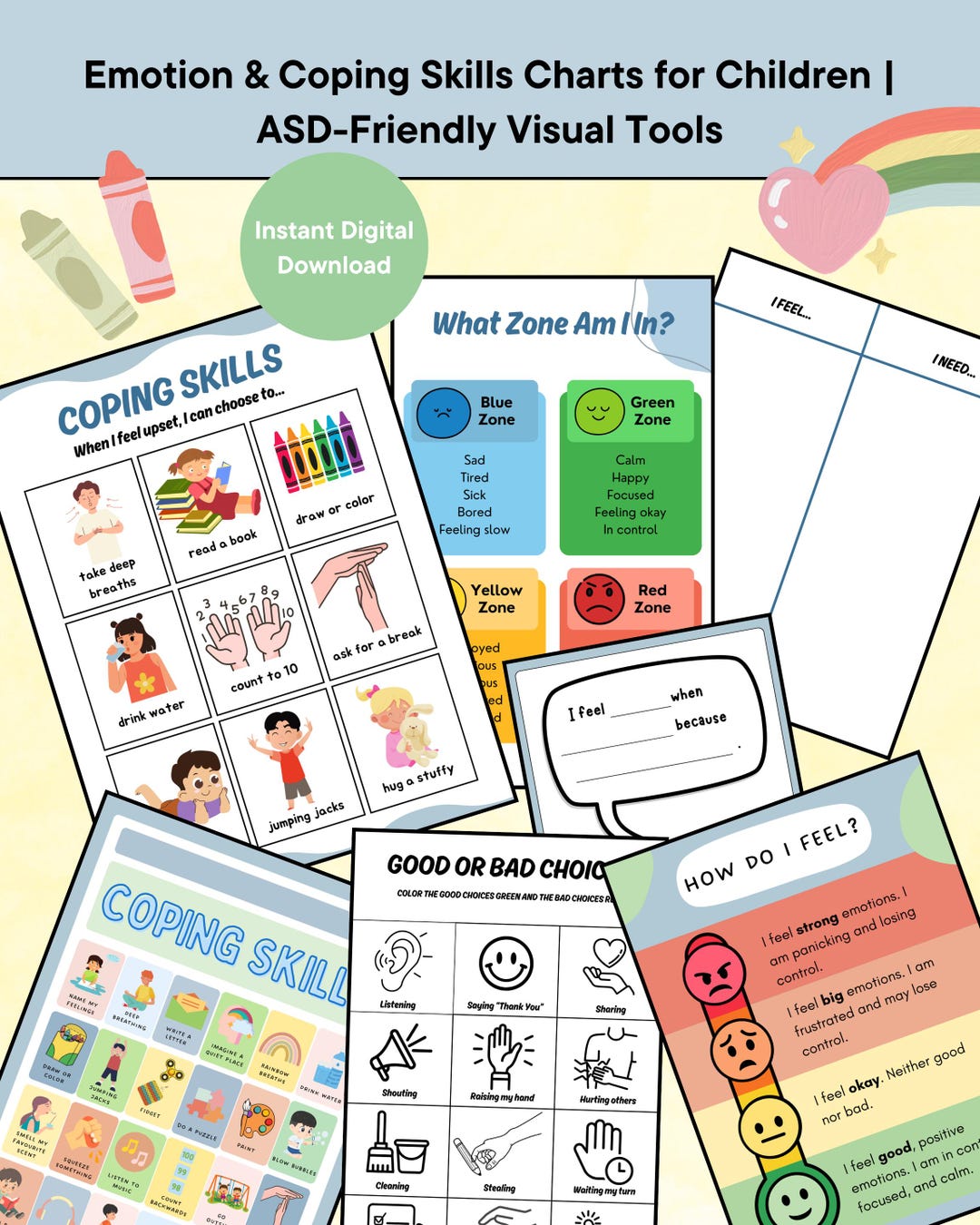 Emotion & Coping Skills Charts for Children | Asd-friendly Visual Tools ...