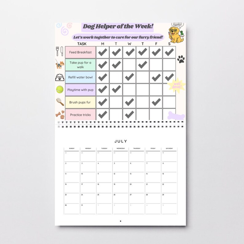 Dog Helper Chart for Kids, Printable Weekly Pet Care Tracker, Pastel ...