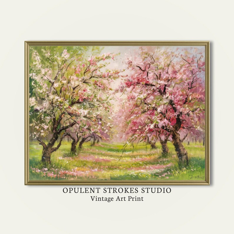 Spring Cherry Blossom Digital Painting, Pink Floral Wall Art Print ...