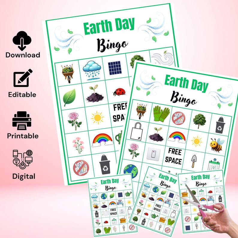 Earth Day Bingo Game Printable Canva Template | Kids Bingo Cards Nature ...