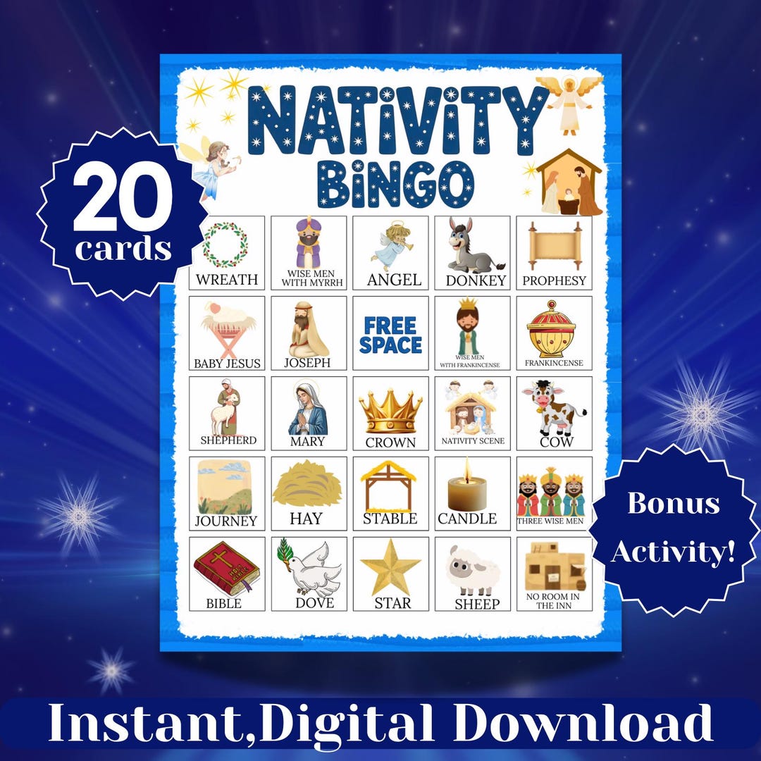 Nativity Bingo Christmas Bible Bingo Cards Bible Games Christmas Bingos ...