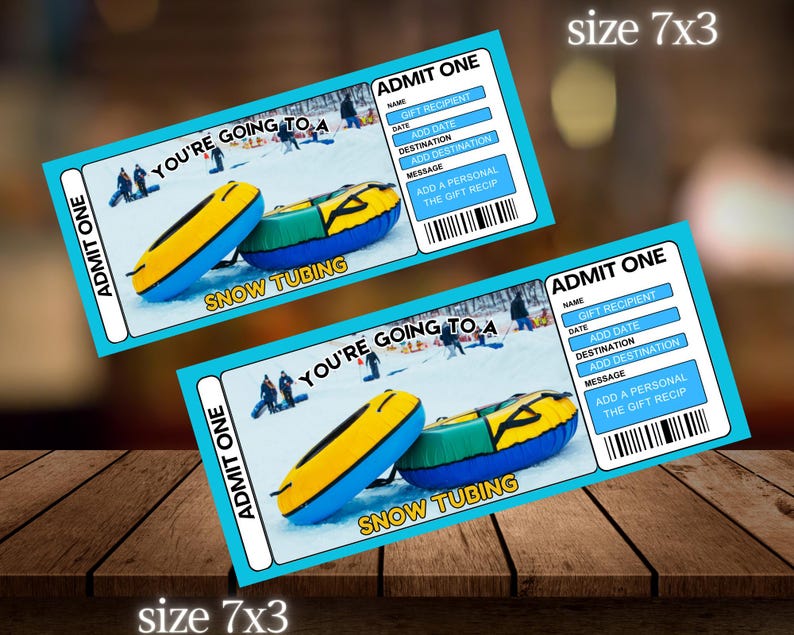 Editable Snow Tubing Gift Ticket, Winter Sports Surprise Voucher ...