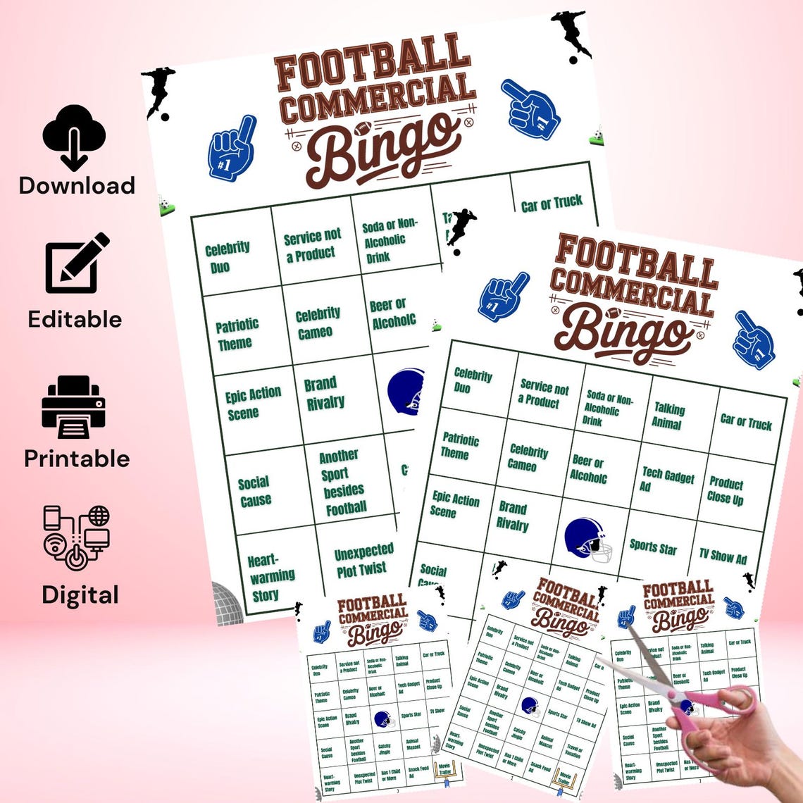 Football Party Bingo, 20 Unique Printable Football Bingo Cards ...