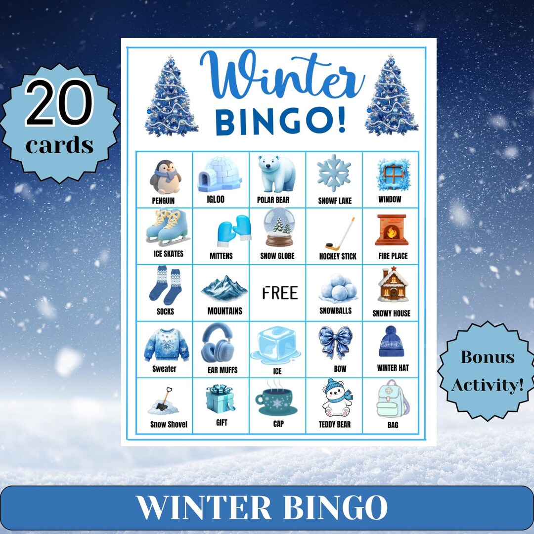 Printable Winter Bingo Cards, 100 Winter Bingo Cards, Family Winter ...