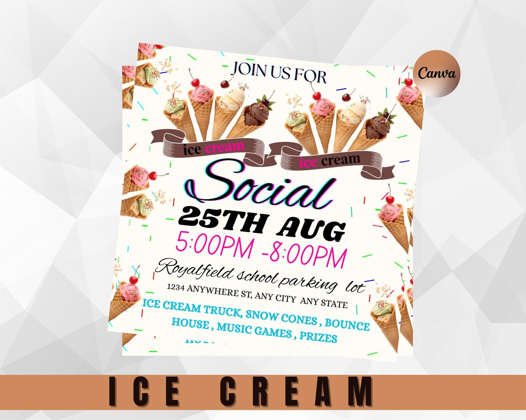 Editable Ice Cream Social Flyer | Sundae Party Invite Template | Ice ...