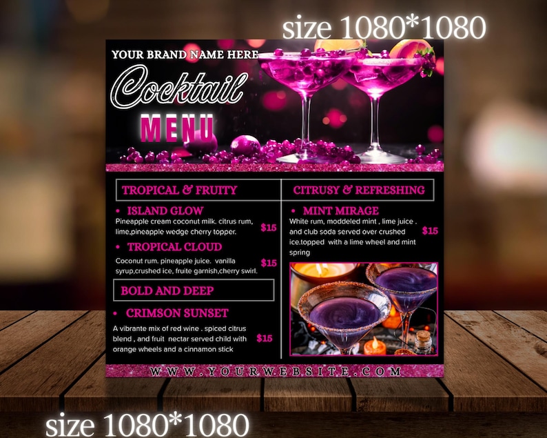 Elegant Cocktail Menu Template: Bar & Event Drink List (canva Editable ...