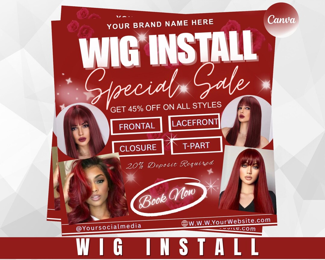 Wig Install Flyer Template: Editable Hair Salon Social Media Promo ...