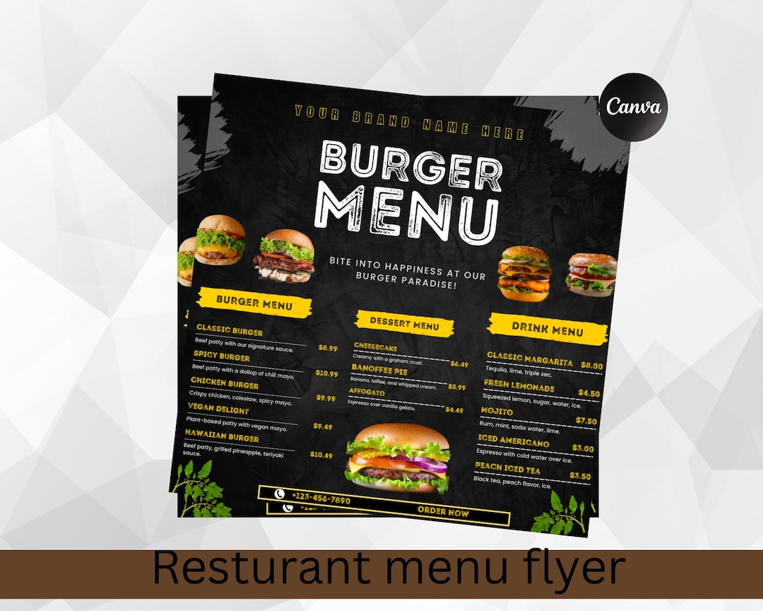 Resturant Menu Flyer – Printable Dinner Specials Template for Cafes ...