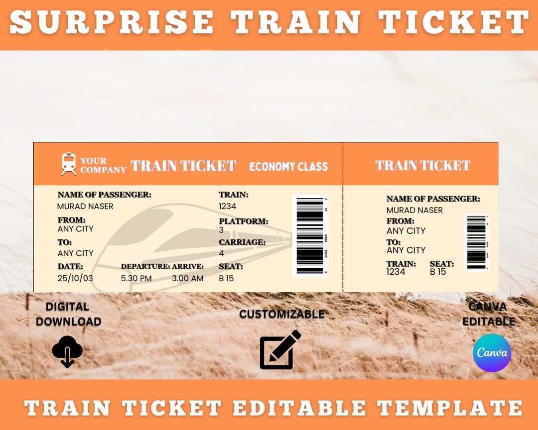 Editable Train Ticket Template – Printable Surprise Trip Gift ...