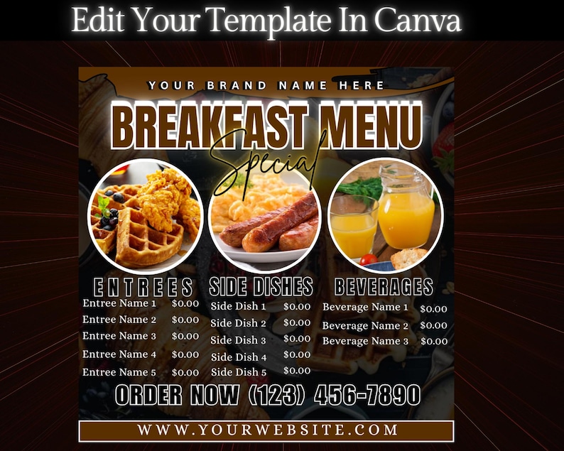 Editable Breakfast Menu Flyer Template: Cafe Brunch Event Promotion ...