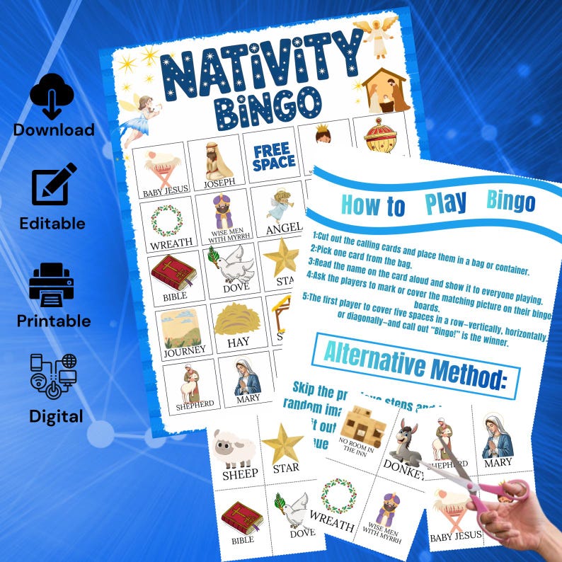 Nativity Bingo Christmas Bible Bingo Cards Bible Games Christmas Bingos ...