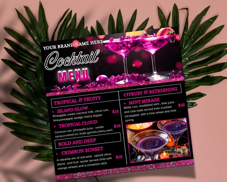 Elegant Cocktail Menu Template: Bar & Event Drink List (canva Editable ...